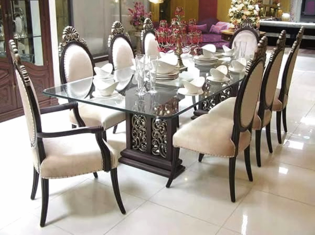 Italian Luxury Dining Table Design 8-Seater Cream Dining Set