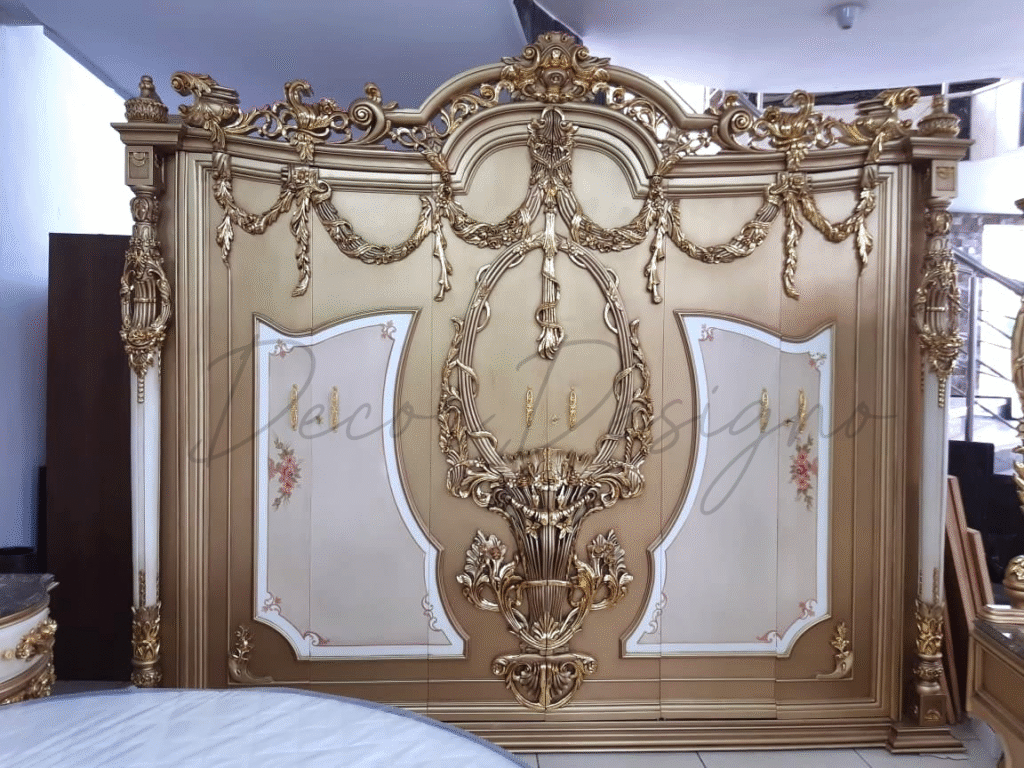 Round Bed Wooden King Size with Golden Finish | Décor Design