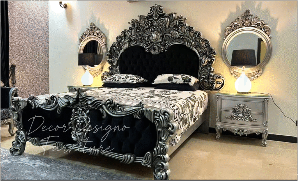 Round Bed Wooden King Size with Golden Finish | Décor Design