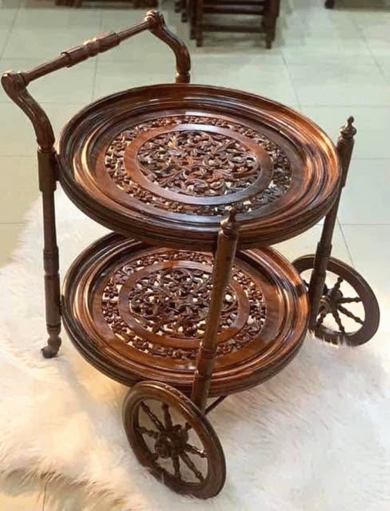 Stylish Wooden Tea Trolley | Elegant Tea Cart, Bar Trolley