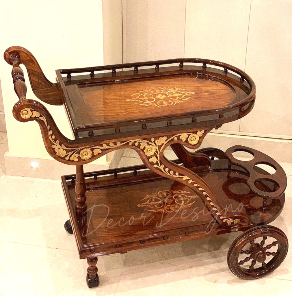 Stylish Wooden Tea Trolley | Elegant Tea Cart, Bar Trolley
