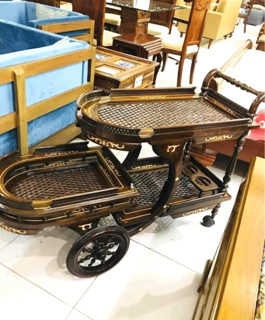 Stylish Wooden Tea Trolley | Elegant Tea Cart, Bar Trolley
