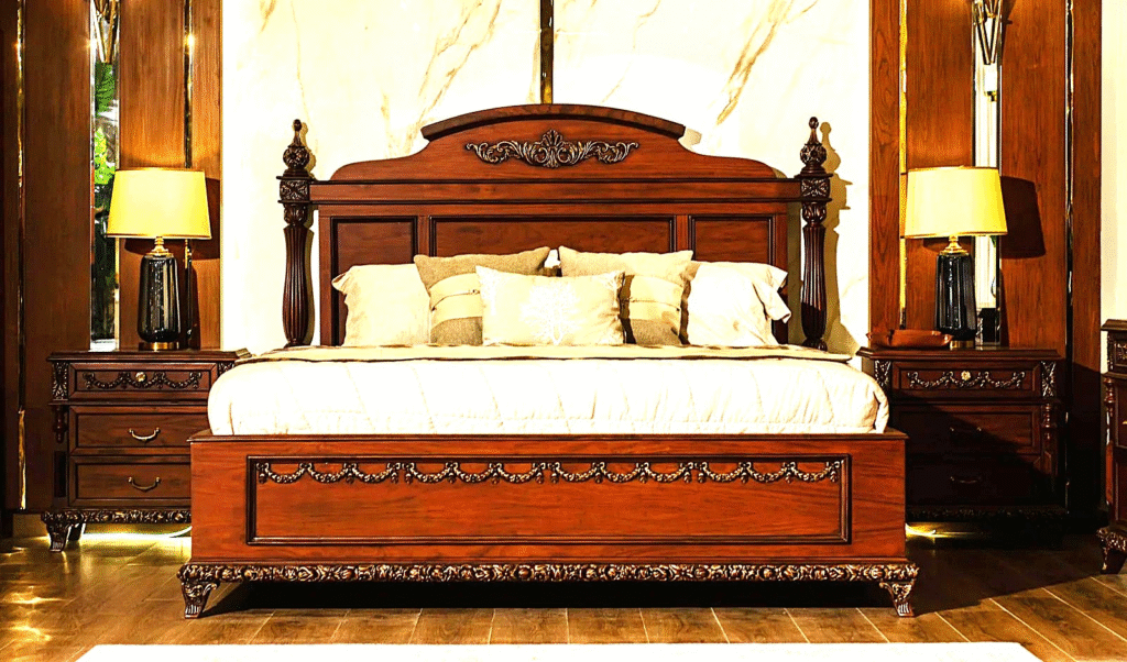 wooden bed design in Pakistan Chinioti double king size bed