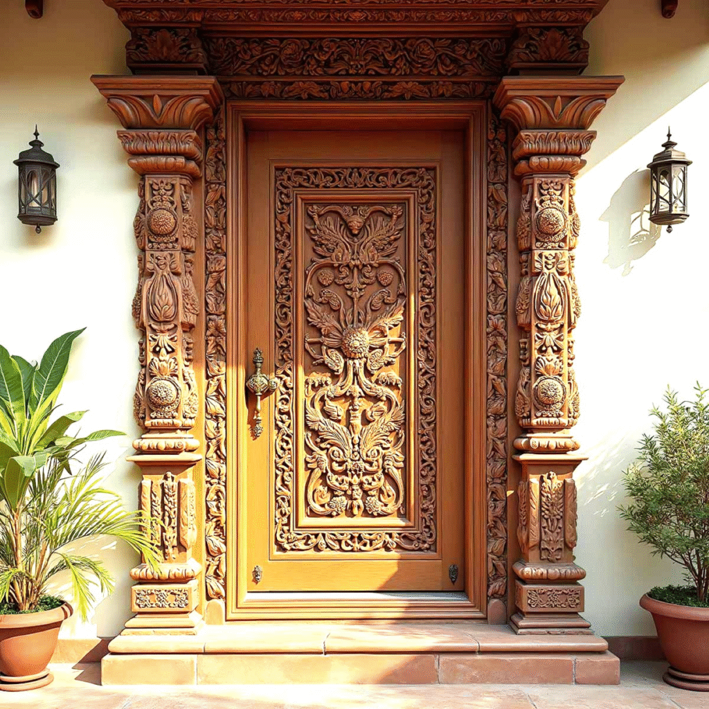 Modern Wooden Front Door with Glass Double Door Designs